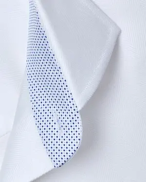 David Donahue Trim Fit Herringbone Contrast Dress Shirt - White