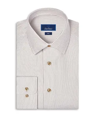 David Donahue Trim Fit Cotton Twill Stripe Dress Shirt - Dune