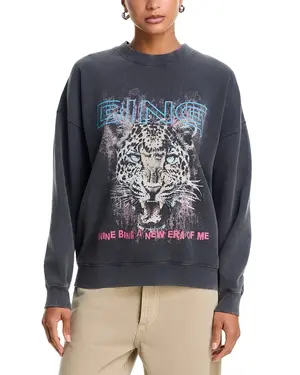 ANINE BING Miles Leopard Graphic Cotton Sweatshirt - Black