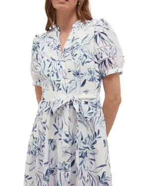 HOBBS LONDON Annabella Printed Tie Waist Midi Dress - Ivory Midnight