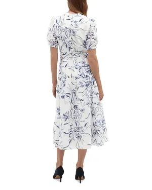 HOBBS LONDON Annabella Printed Tie Waist Midi Dress - Ivory Midnight