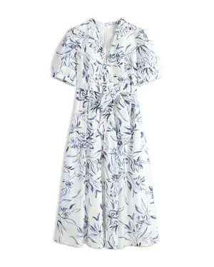 HOBBS LONDON Annabella Printed Tie Waist Midi Dress - Ivory Midnight