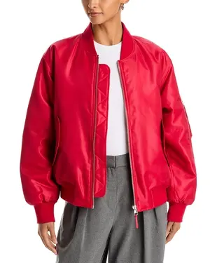 ANINE BING Leon Zip Front Bomber Jacket - Red