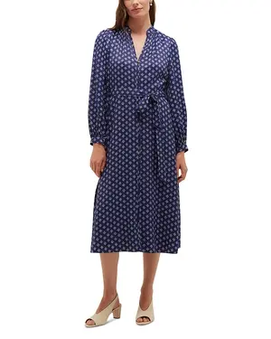 HOBBS LONDON Printed Tie Waist Shirtdress - Blue Multi