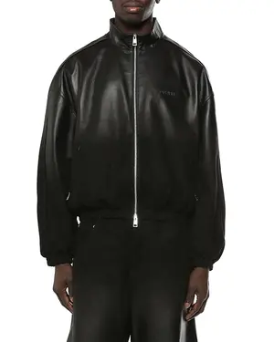PURPLE BRAND Leather Zip Track Jacket