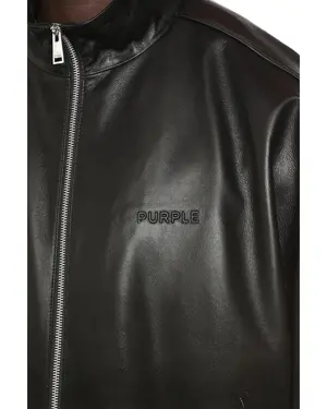 PURPLE BRAND Leather Zip Track Jacket