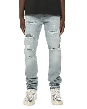 PURPLE BRAND Vintage Slim Straight Ripped 33 Jeans - Light Indigo