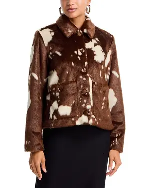 Aqua Faux Fur Cow Print Jacket - Brown/ivory