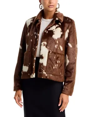 Aqua Faux Fur Cow Print Jacket