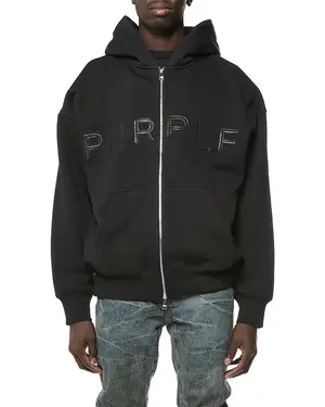 PURPLE BRAND Logo Graphic Fleece Cotton Hoodie - Black