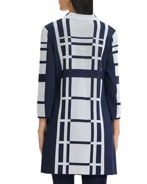 Ming Wang Two-tone Geometric Knit Duster