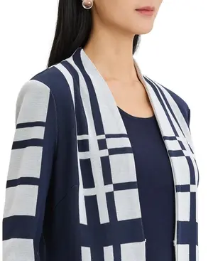 Ming Wang Two-tone Geometric Knit Duster