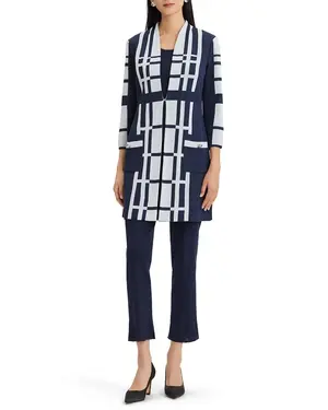 Ming Wang Two-tone Geometric Knit Duster