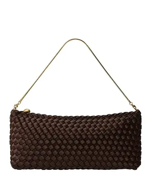NAGHEDI Gala Woven Satin Chain Clutch - Chocolate