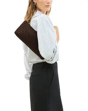 NAGHEDI Gala Woven Satin Chain Clutch - Chocolate