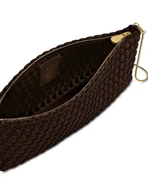 NAGHEDI Gala Woven Satin Chain Clutch - Chocolate