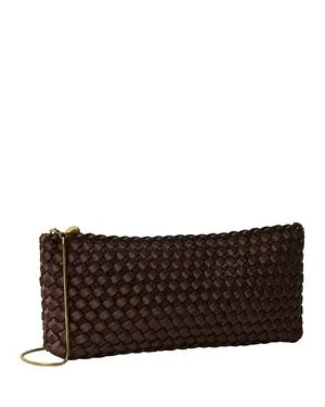 NAGHEDI Gala Woven Satin Chain Clutch - Chocolate