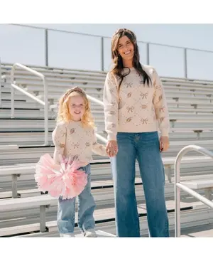 SWEET WINK Football And Bows Patterned Sweater