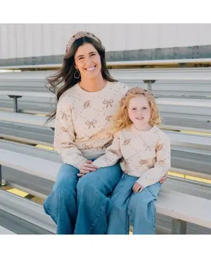 SWEET WINK Football And Bows Patterned Sweater