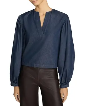 FRAME Poise Split Neck Top - Rinse