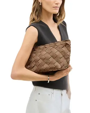 NAGHEDI Large Woven Stripe Suede & Fabric Clutch