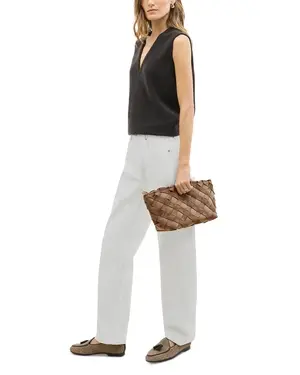 NAGHEDI Large Woven Stripe Suede & Fabric Clutch