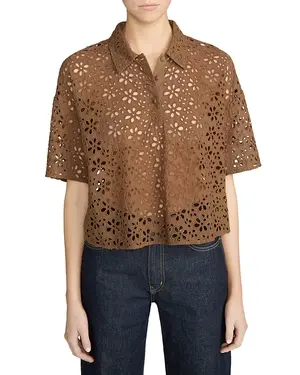 FRAME The Downing Eyelet Embroidered Polo Shirt