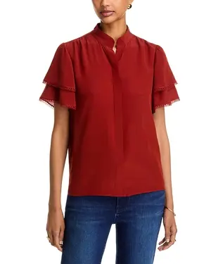FRAME The Silk Arcadia Tiered Sleeve Top - Paprika
