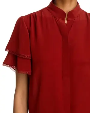 FRAME The Silk Arcadia Tiered Sleeve Top - Paprika