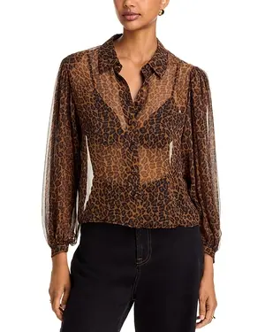FRAME The Silk Prairie Sheer Shirt - Light Leopard Multi