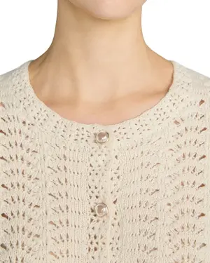 FRAME The Chevron Cotton & Wool Crewneck Cardigan Sweater