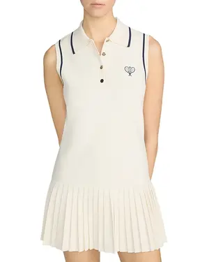 FRAME Tennis Pleated Mini Dress With Racquet Embroidery