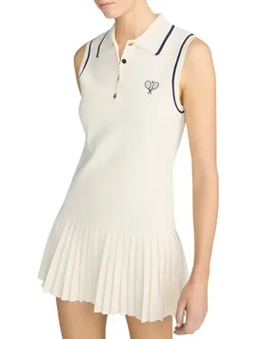 FRAME Tennis Pleated Mini Dress With Racquet Embroidery