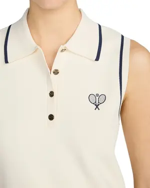 FRAME Tennis Pleated Mini Dress With Racquet Embroidery