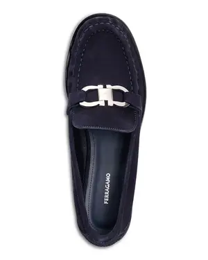 FERRAGAMO Maryan Soft Hug Gancini Loafers - Navy