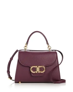 FERRAGAMO Double Gancini Leather Top Handle Bag - Plum
