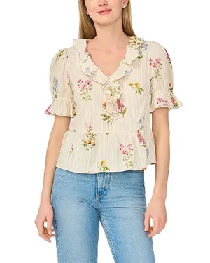 CECE DUPRAZ Ruffled Floral Cotton Top - Vanilla