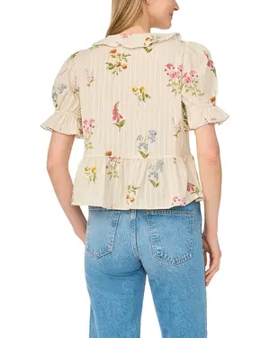 CECE DUPRAZ Ruffled Floral Cotton Top