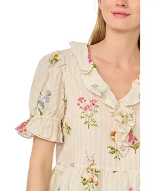 CECE DUPRAZ Ruffled Floral Cotton Top