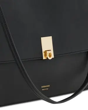 FERRAGAMO Cara Leather Shoulder Bag - Black
