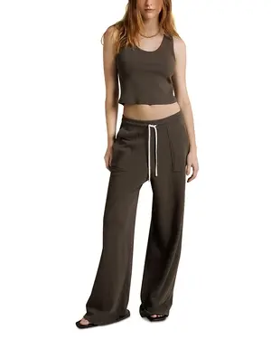 PERFECTWHITETEE Noa Cotton French Terry Wide Leg Sweatpants - Dark Olive