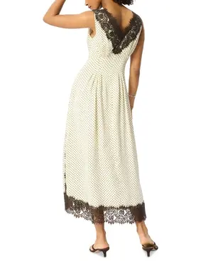 Whistles Petite Lace V Neck Spot Midi Dress