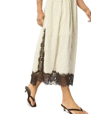 Whistles Petite Lace V Neck Spot Midi Dress