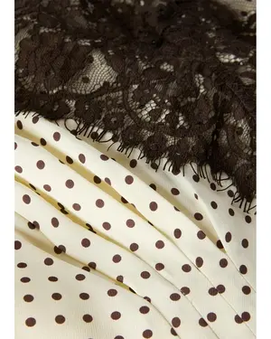 Whistles Petite Lace V Neck Spot Midi Dress