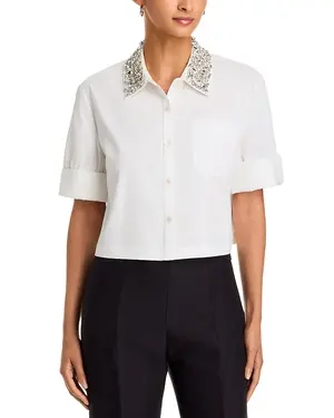 TOCCIN Zadie Embellished Cropped Shirt