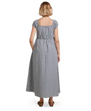 NOM MATERNITY Lily Nursing Dress - White Navy Gingham