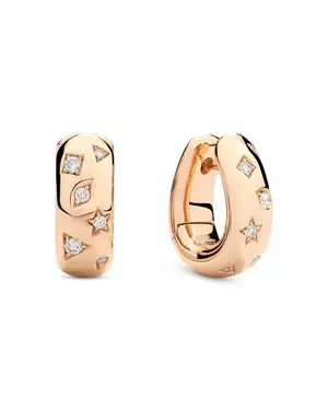 Pomellato 18k Rose Diamond Geometric Set Hoop Earrings - Gold