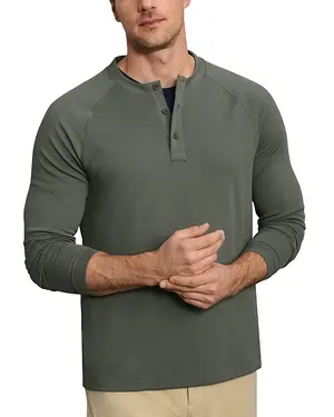 RHONE Waffle Tech Classic Henley Shirt - Olive Shadow