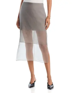 Brandon Maxwell Brett Silk Sheer Overlay Pencil Skirt - Smoke