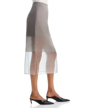 Brandon Maxwell Brett Silk Sheer Overlay Pencil Skirt